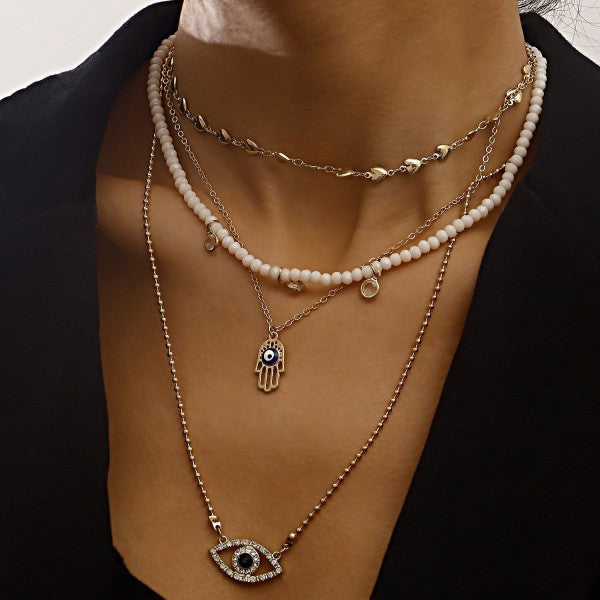 Evil Eye Hamsa Multi-Layered Necklace – Femmebot Clothing