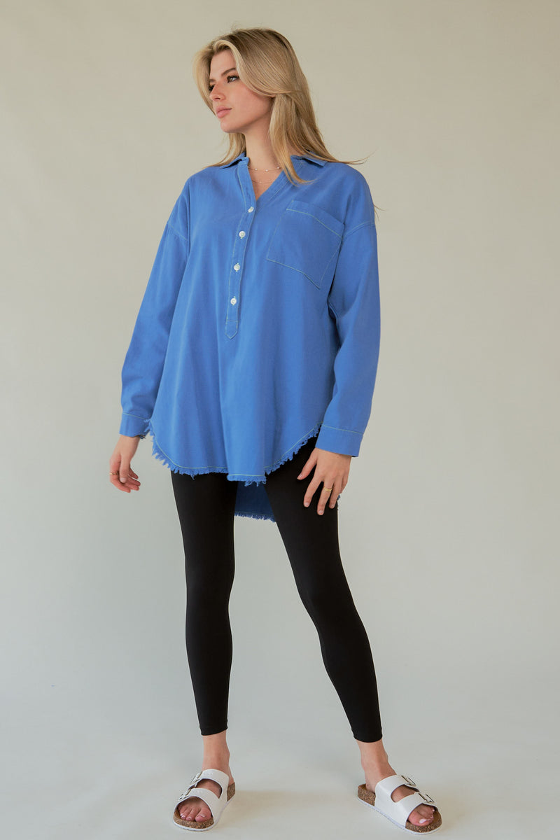 Letter Back Raw Hem Button Shirt – Femmebot Clothing