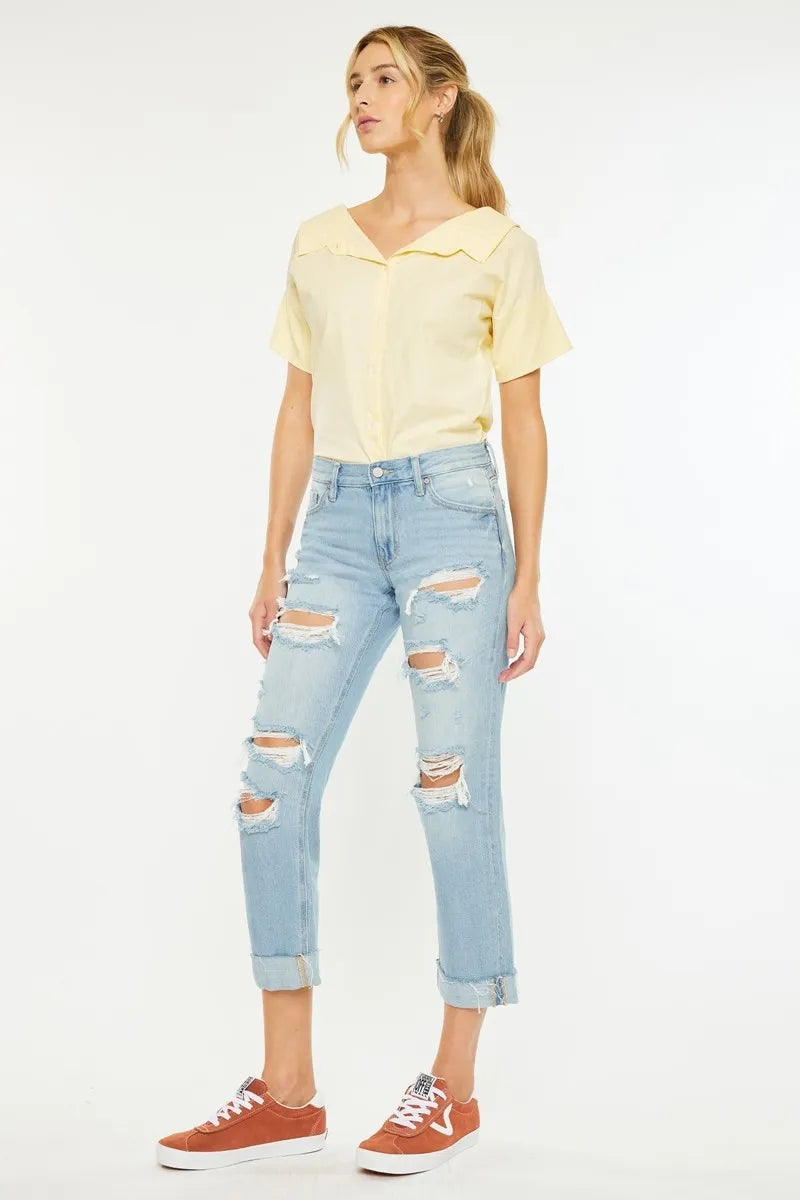 Mid Rise Distressed Boyfriend Jeans – Femmebot Clothing