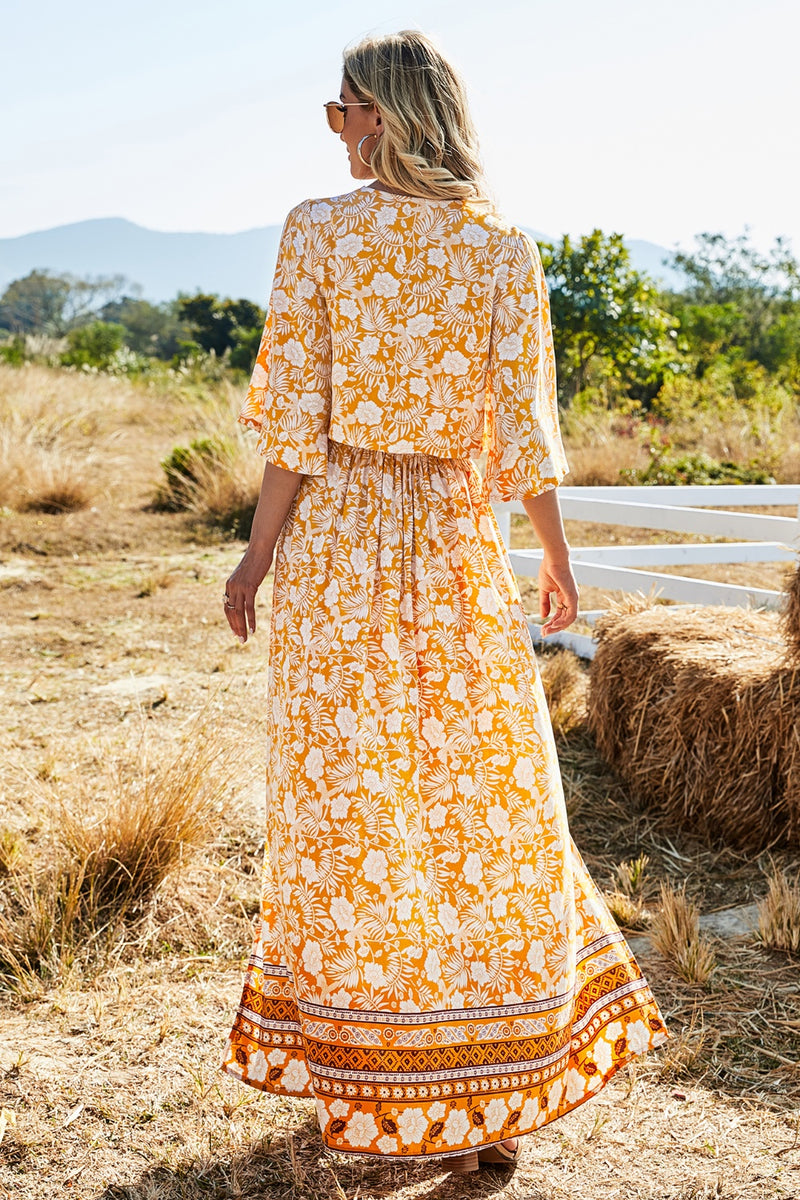 Boho Printed Top and Slit Skirt Set – Femmebot Clothing