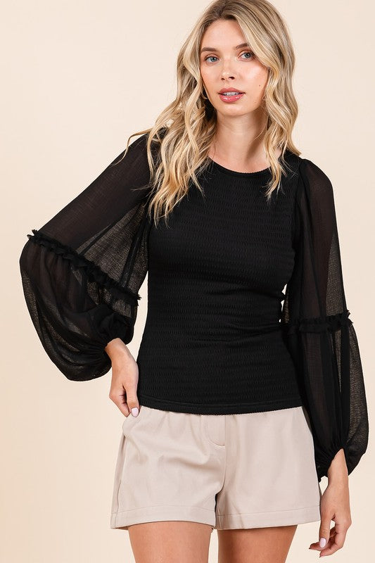 Mixed Media Knit Chiffon Top – Femmebot Clothing